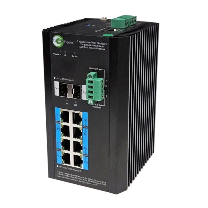 Tycon Systems 10 Port 8x 802.3at/bt PoE Managed GigE Industrial PoE Ne ...
